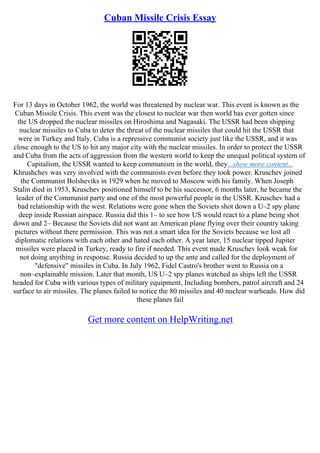 Cuban Missile Crisis Essay Topics | PDF