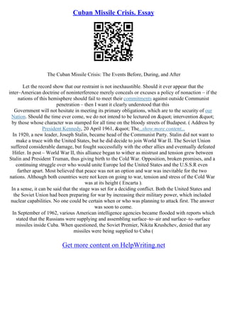 Cuban Missile Crisis Essay Topics | PDF