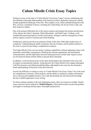 Cuban Missile Crisis Essay Topics. SUNY Broome Community College | PDF