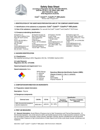 MSDS about the ABS plastic consumable for Cube, CubeX and CubePro | PDF