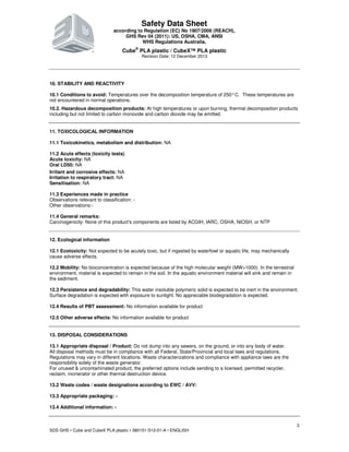 MSDS about the PLA plastic consumable for Cube and CubeX | PDF