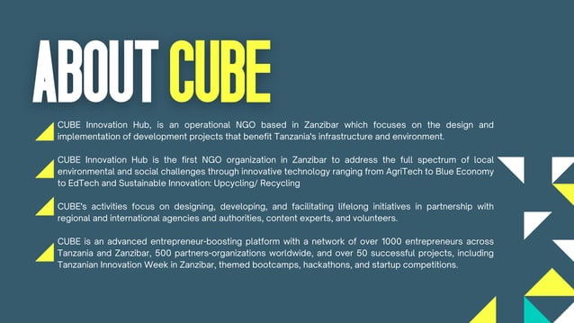 CUBE Innovation Hub in Zanzibar Company Profile ,2023 | PPT