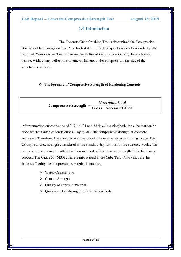Compressive Strength Of Concrete Cubes Lab Report Compressive Strength Of Concrete Cubes Lab Report