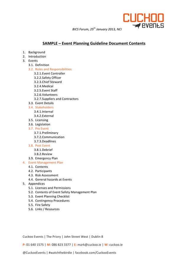 Cuckoo events bics 2013 - sample event planning guidelines document ...