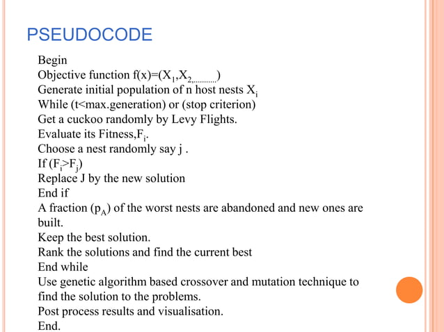 Cuckoo search algorithm | PPTX | Biological Sciences | Science