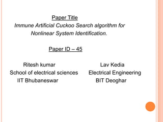 Cuckoo search algorithm | PPTX | Biological Sciences | Science