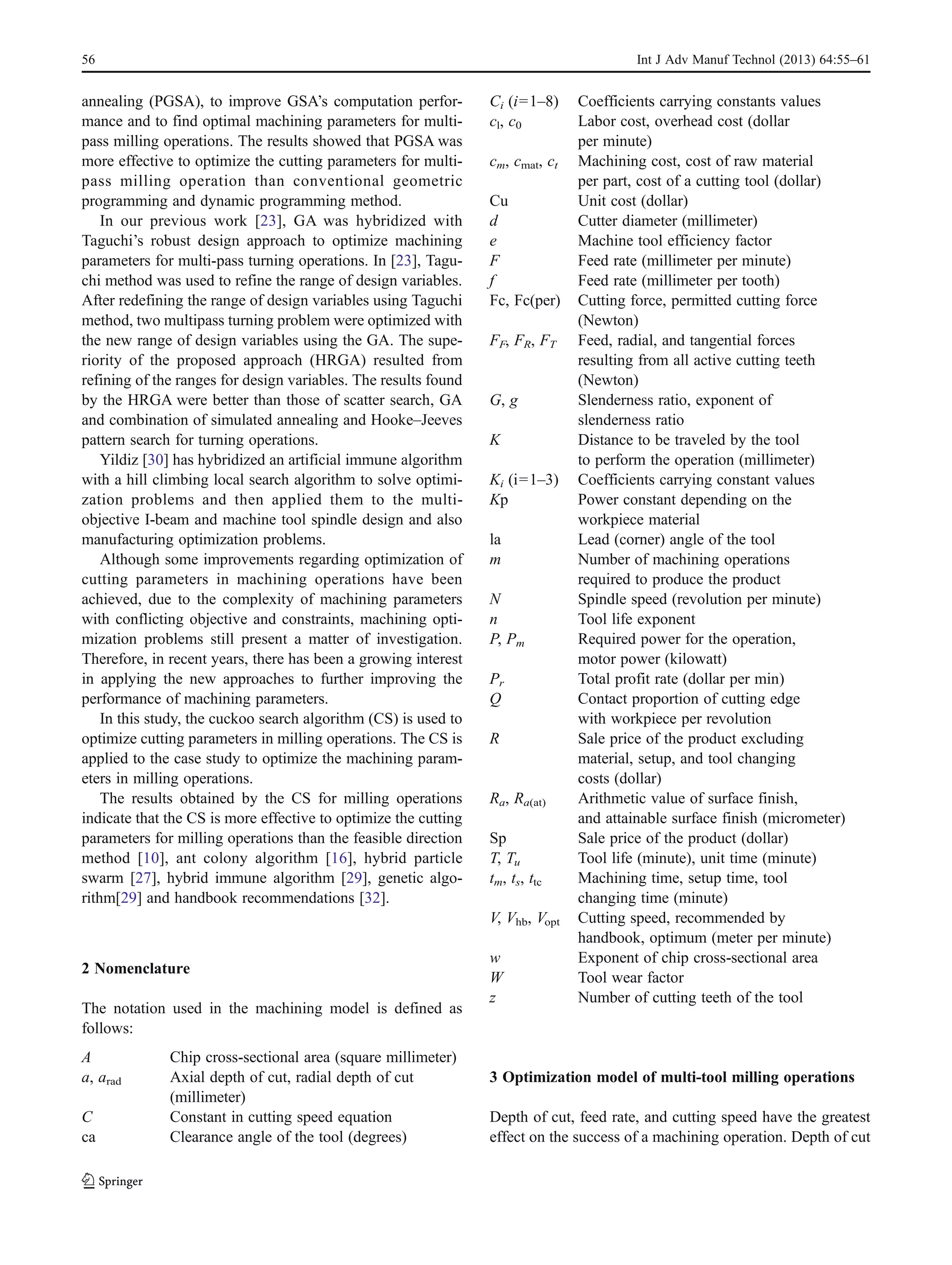 Cuckoosearchalgorithmfortheselectionofoptimalmachiningparametersinmillingoperations | PDF