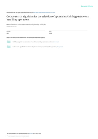 Cuckoosearchalgorithmfortheselectionofoptimalmachiningparametersinmilli ...