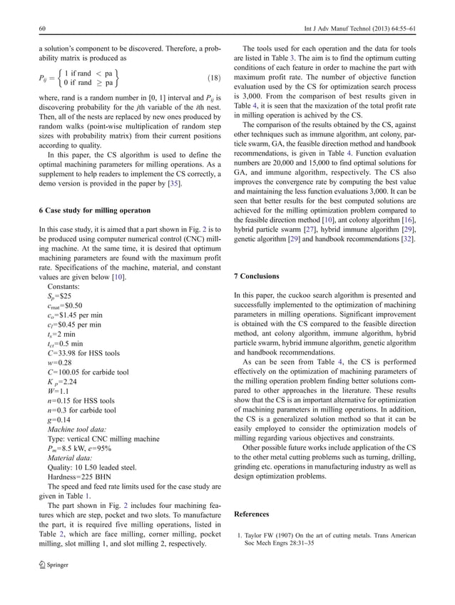 Cuckoosearchalgorithmfortheselectionofoptimalmachiningparametersinmillingoperations Pdf
