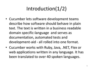 Cucumber presenation | PPTX | Programming Languages | Computing
