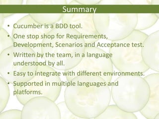 SGIN2013-ScrumStartRek-CucumberRecipes-SonikChopra | PPT