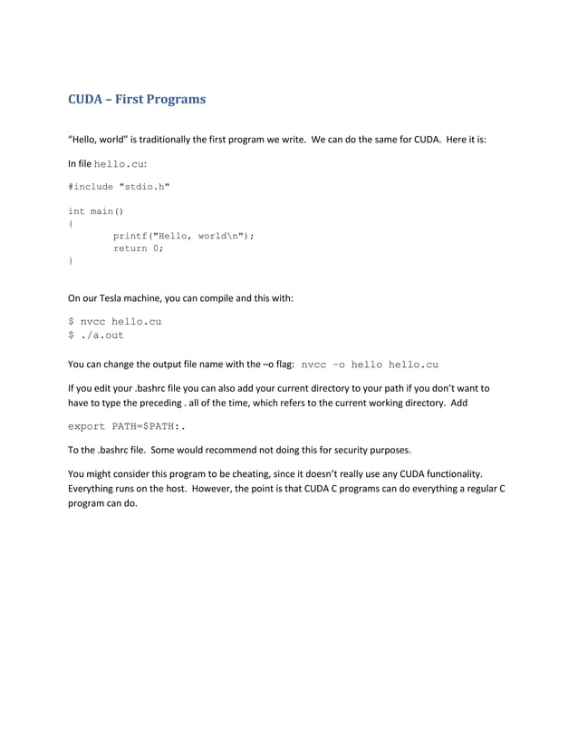 CUDA First Programs: Computer Architecture CSE448 : UAA Alaska : Notes ...