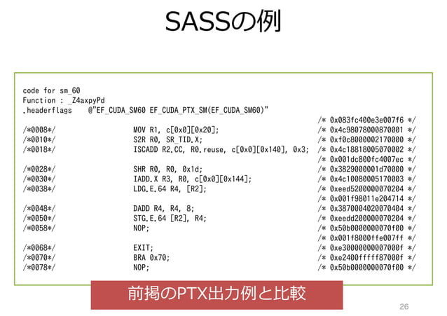CUDAのアセンブリ言語基礎のまとめ PTXとSASSの概説 | PDF