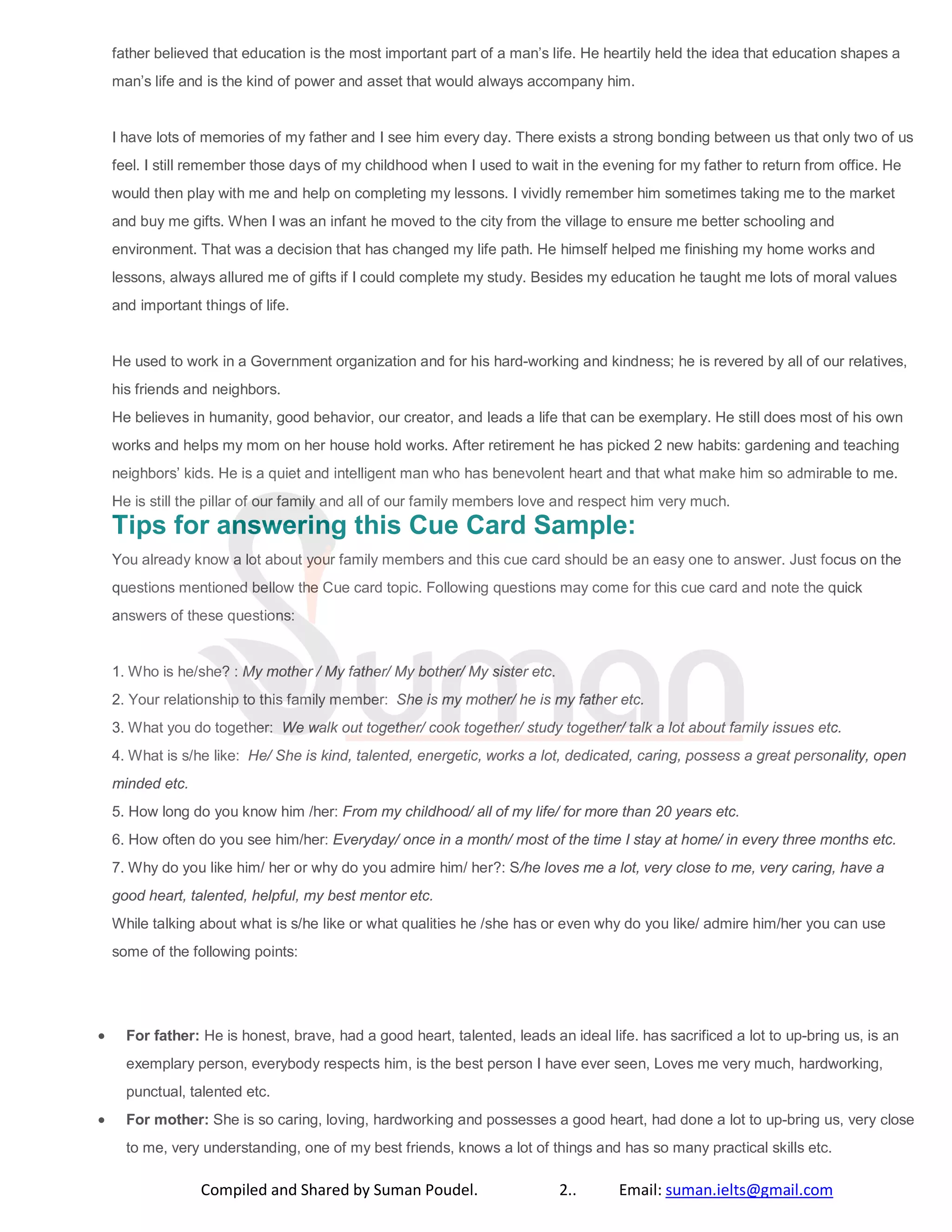 Cue card answers. | PDF