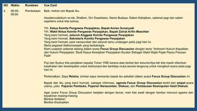 CUE CARD Focus Group Discussion Tema Kurator | PPTX