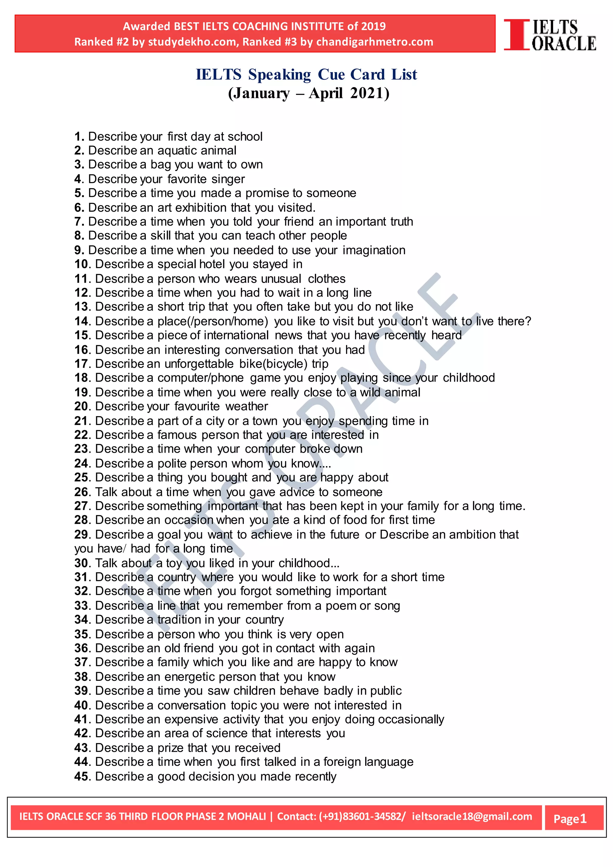Cue Cards January To April 2021 | DOCX