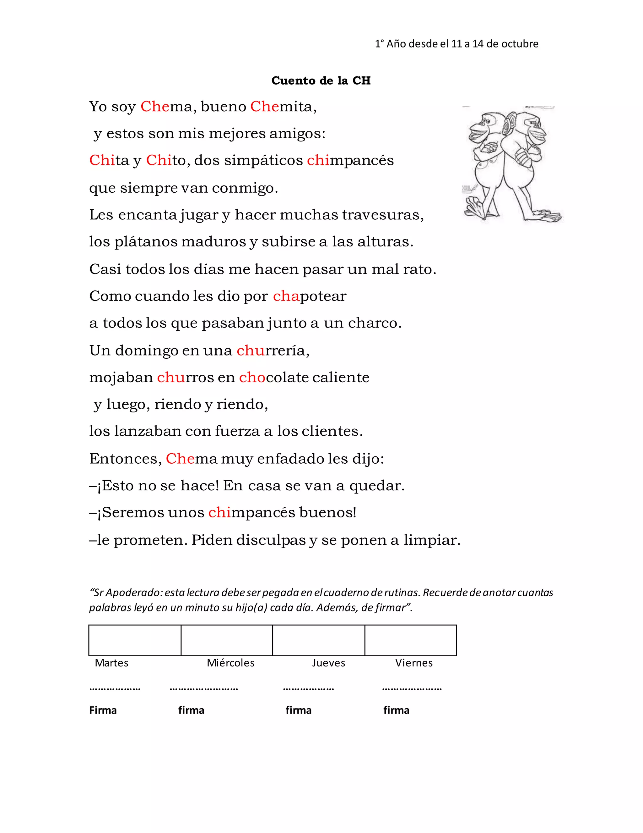 Cuento de la ch desde el 11 a 14 de octubre | DOCX