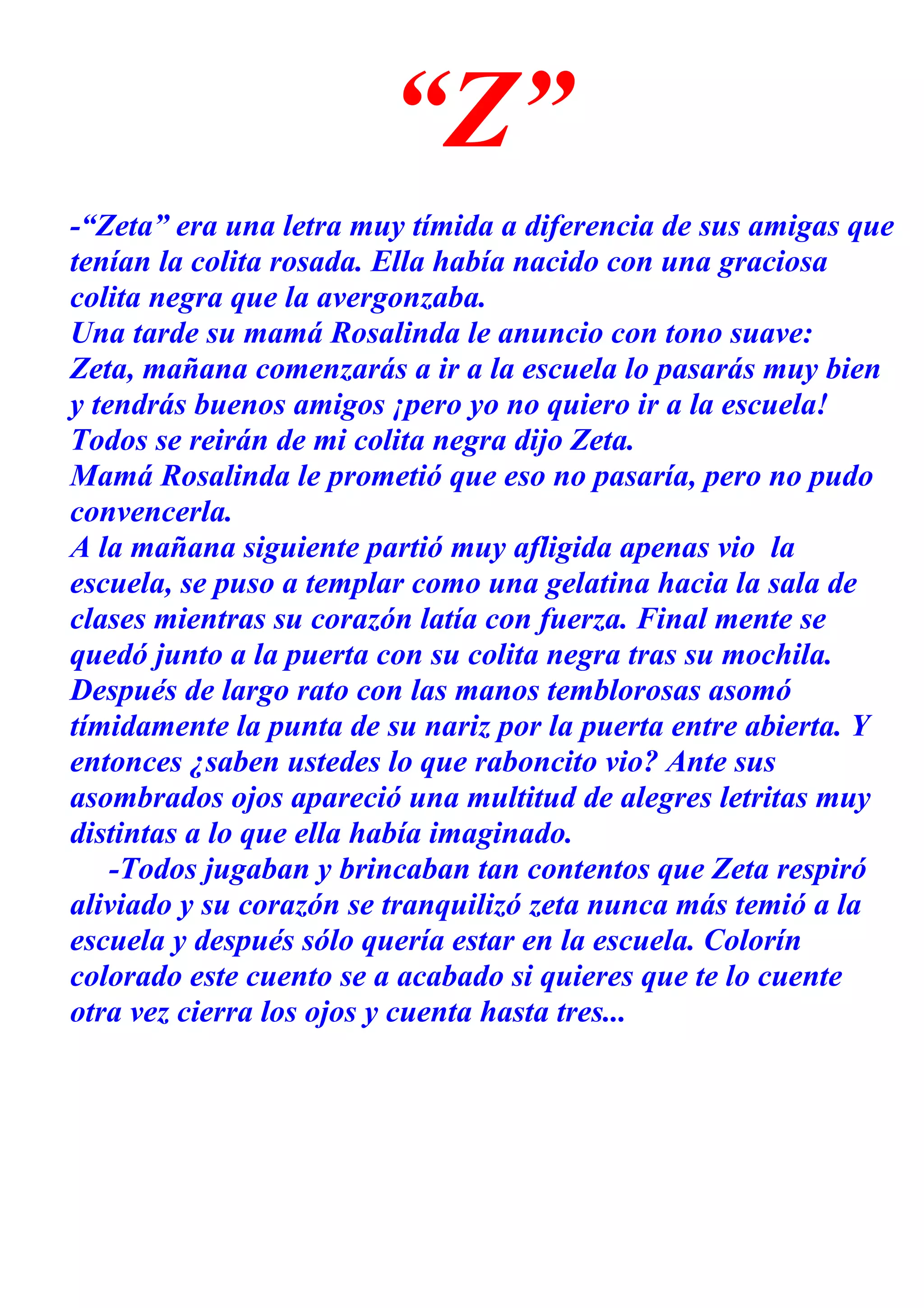 Cuento De La Letra Z | DOC