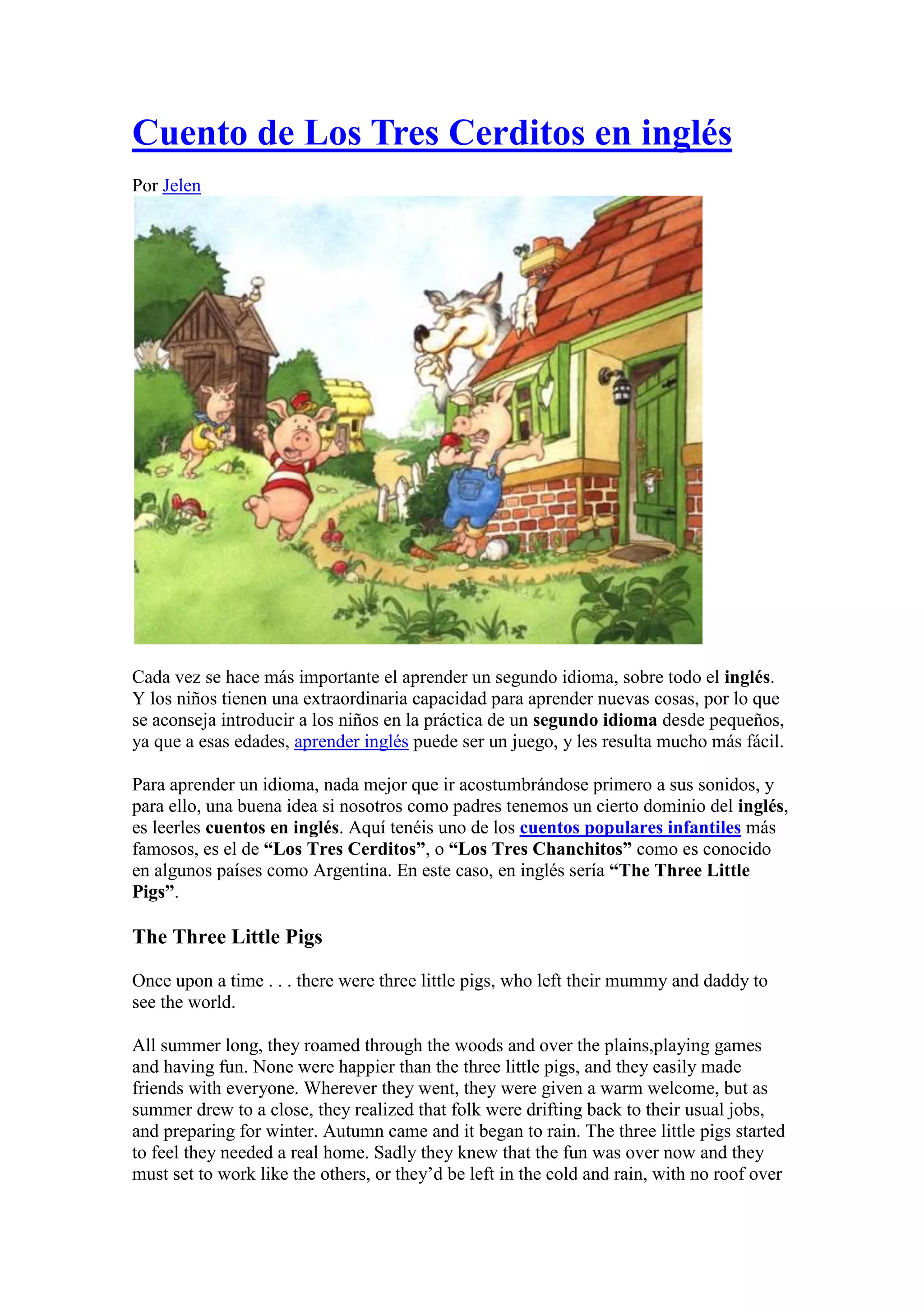 Cuento de los tres cerditos en inglés | DOCX