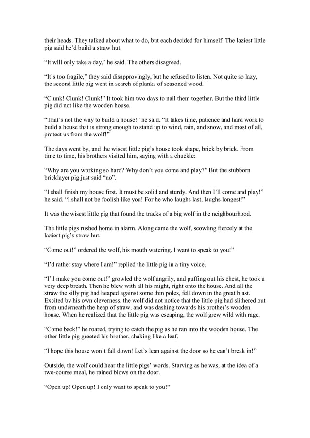 Cuento de los tres cerditos en inglés | DOCX
