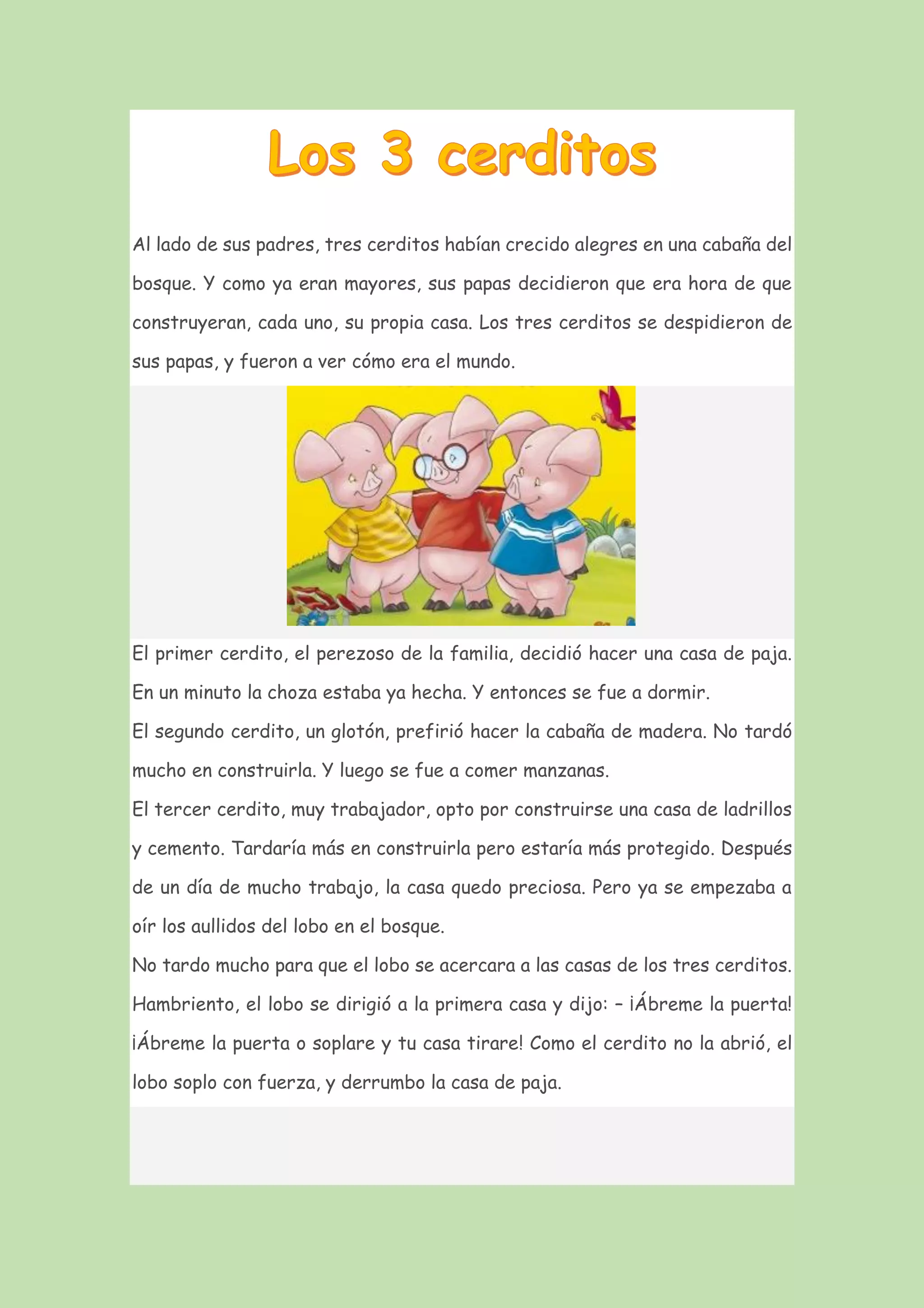 Cuento los tres cerditos | PDF