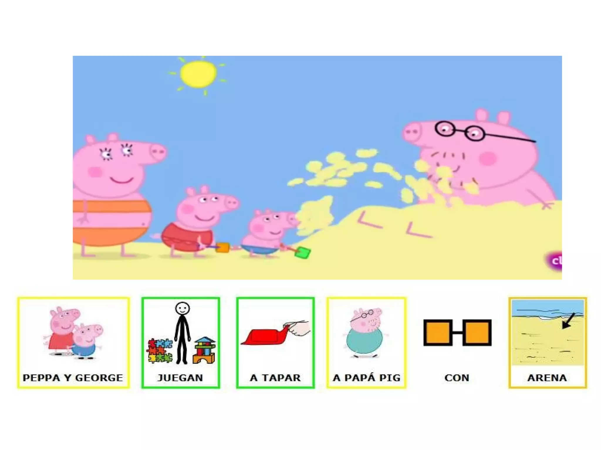 Cuento Peppa pig en la playa con pictogramas Arasaac | ODP