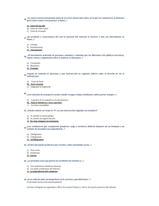 Cuestionario Educación Vial - Sindicato de Choferes Profesionales de Pichincha | PDF | Auto ...