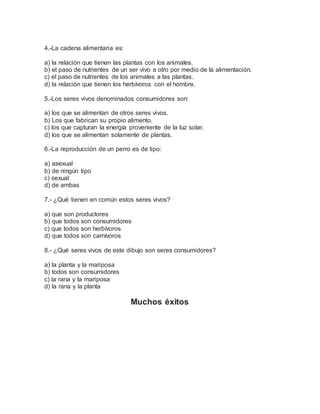 Cuestionario cadena alimenticia | DOCX