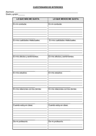 Cuestionario de intereses para los alumnos | DOC