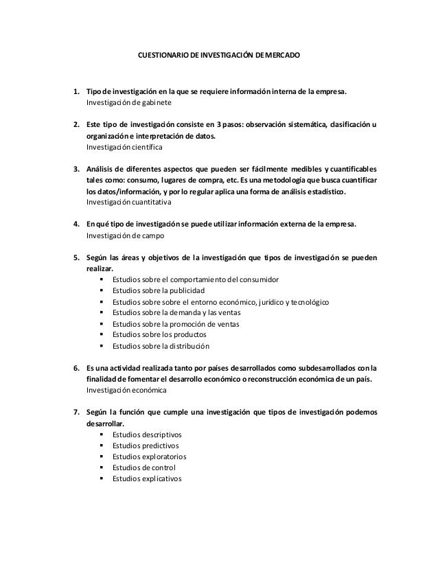 Cuestionario De Investigación De Mercado