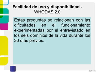 Medición de la Salud y la Discapacidad - Cuestionario de Whodas 2. 0 | PDF