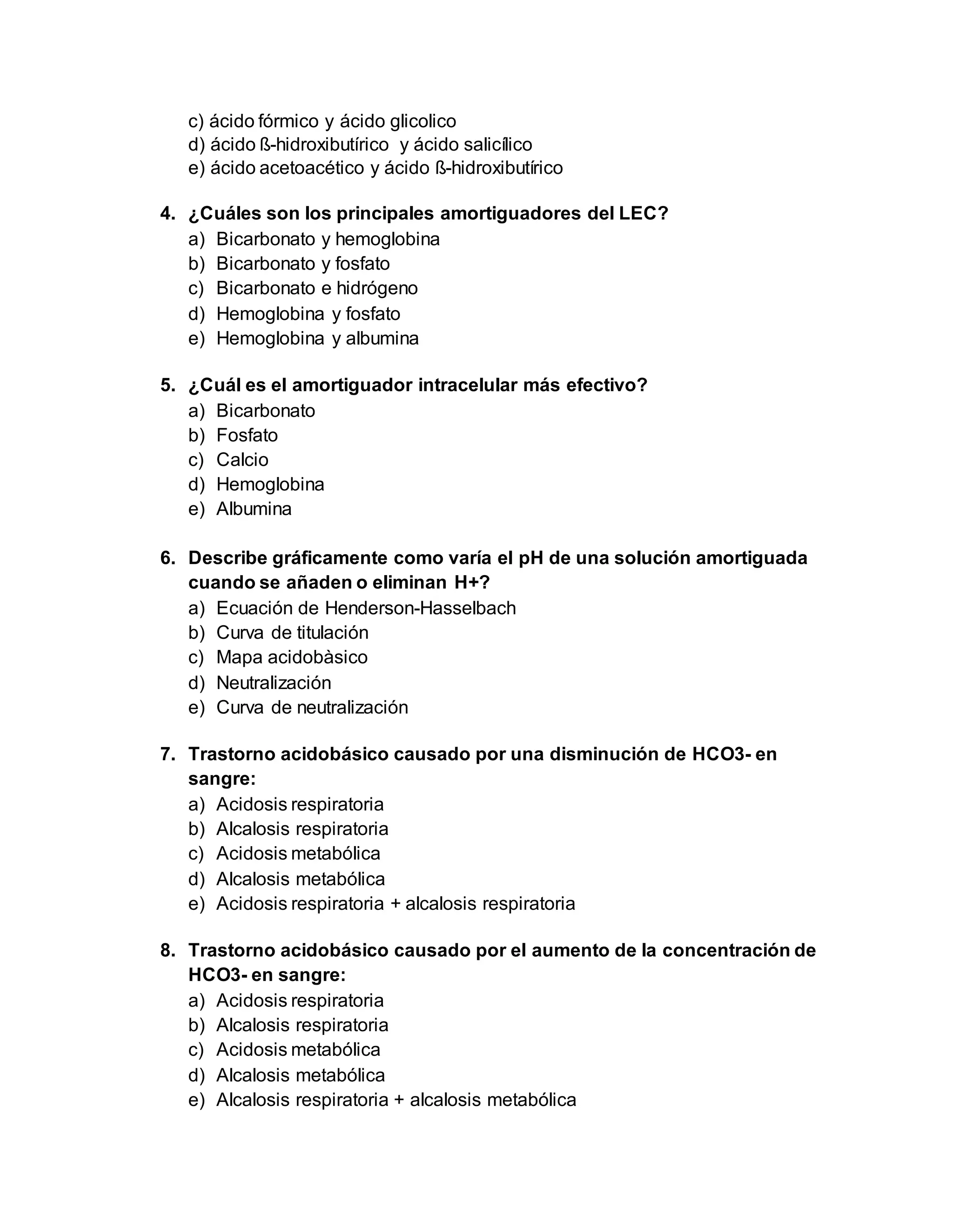 Cuestionario Equilibrio Ácido Base Pdf