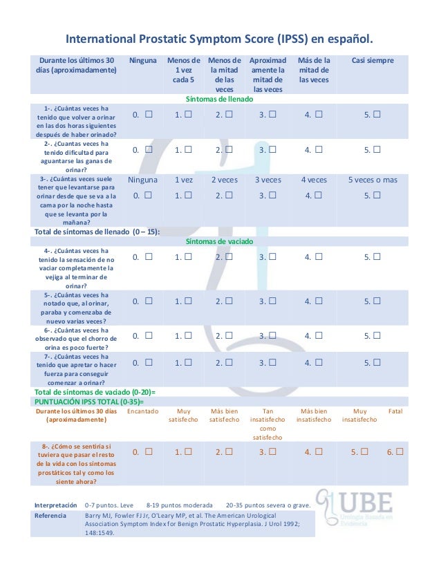 Cuestionario ipss (puntuacion internacional de los sintomas prostatic…