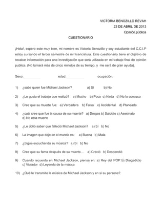 Cuestionario op Michael Jackson | PDF