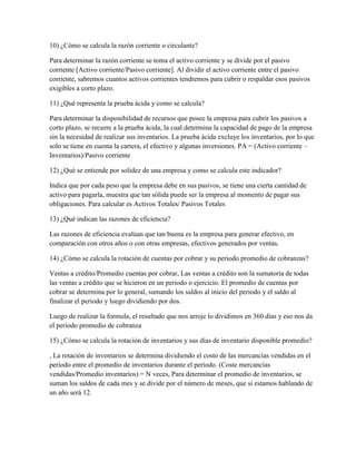 Cuestionario razones financieras | DOCX