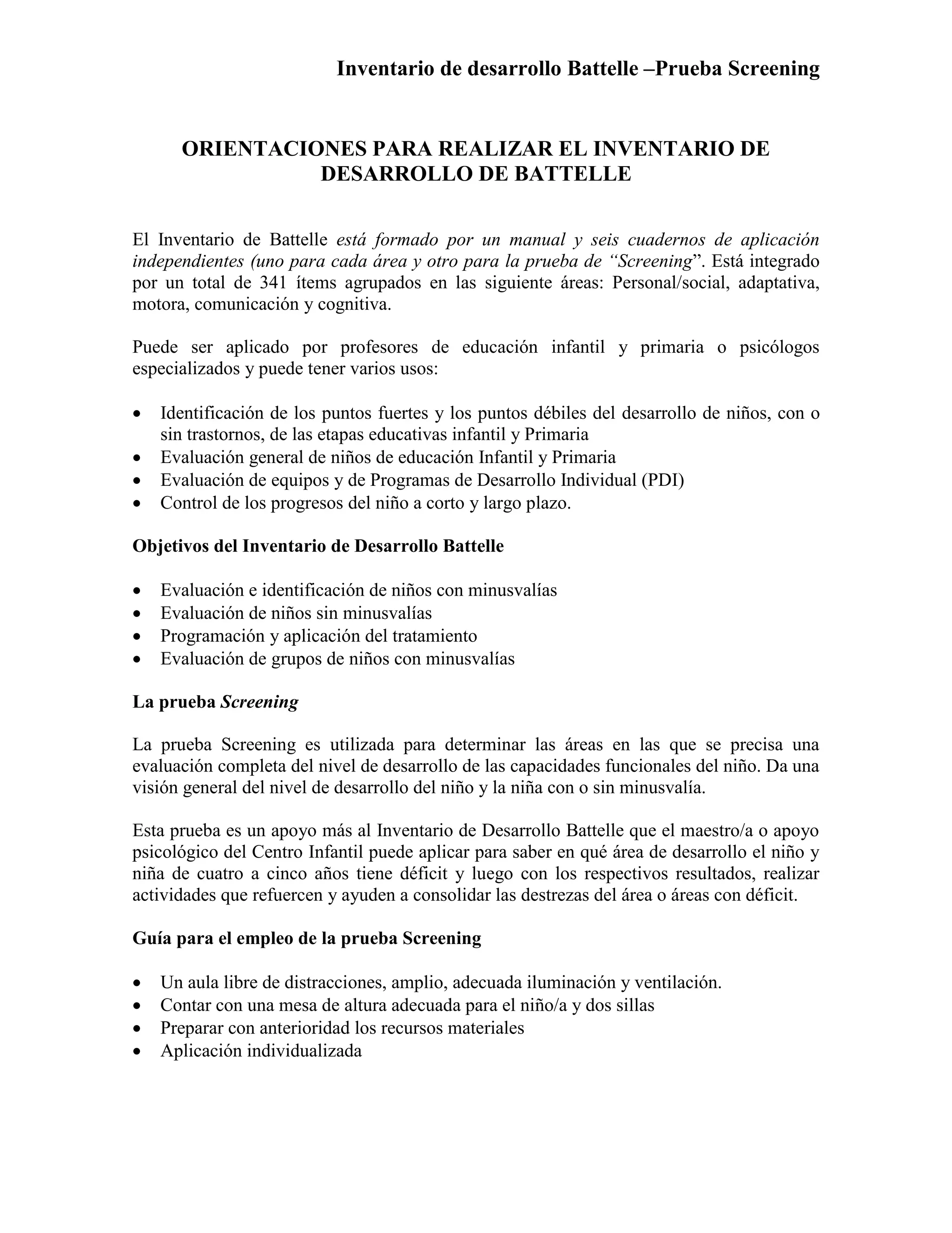 Cuestionarios del inventario de desarrollo battelle | PDF