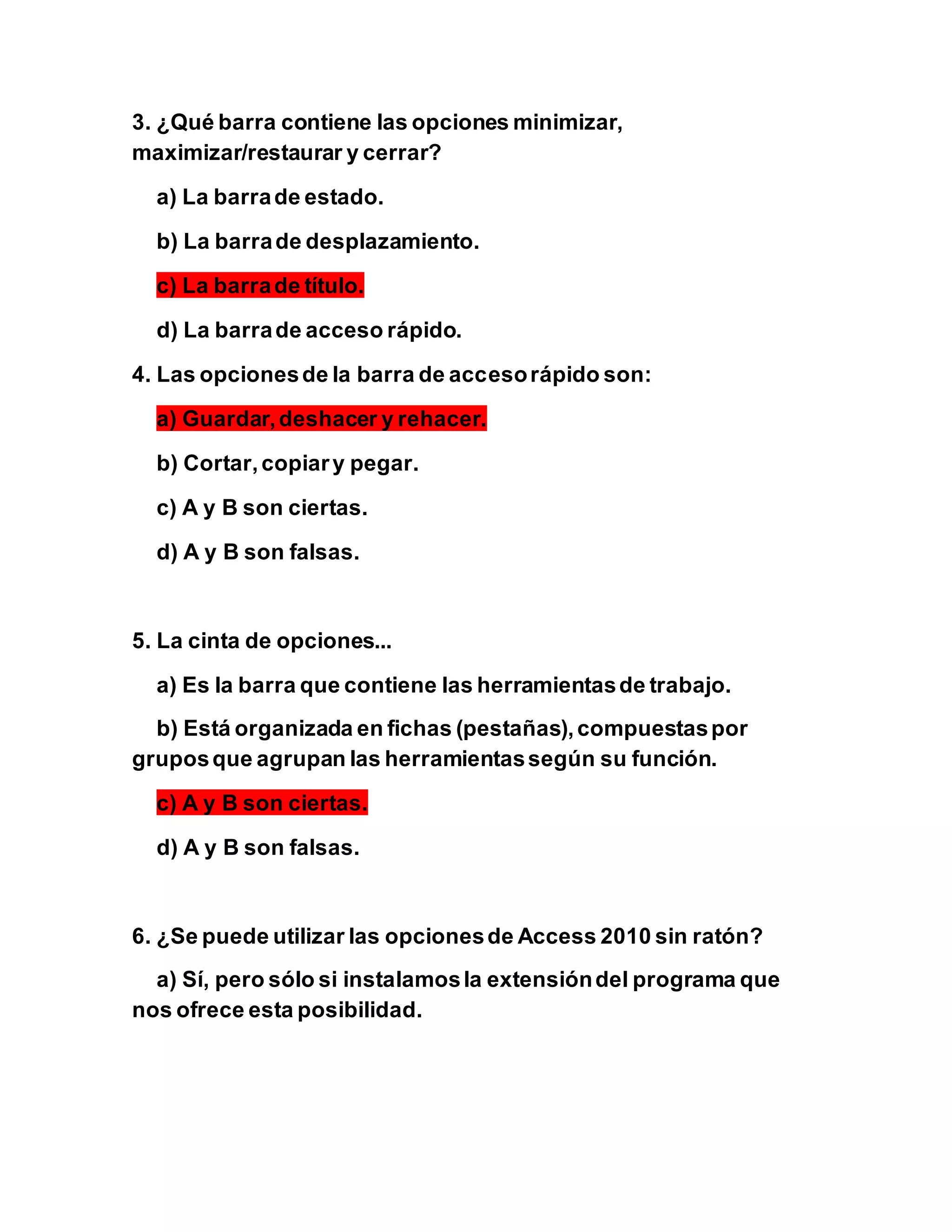 Cuestionario unidad 1 Access | PDF