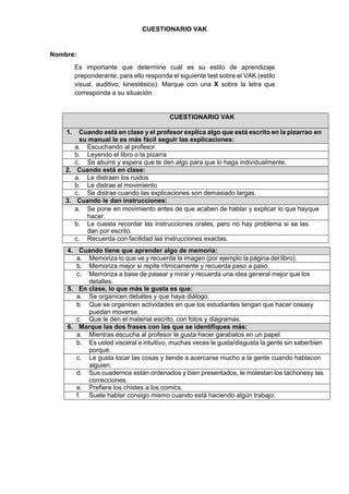 Cuestionario vak | PDF