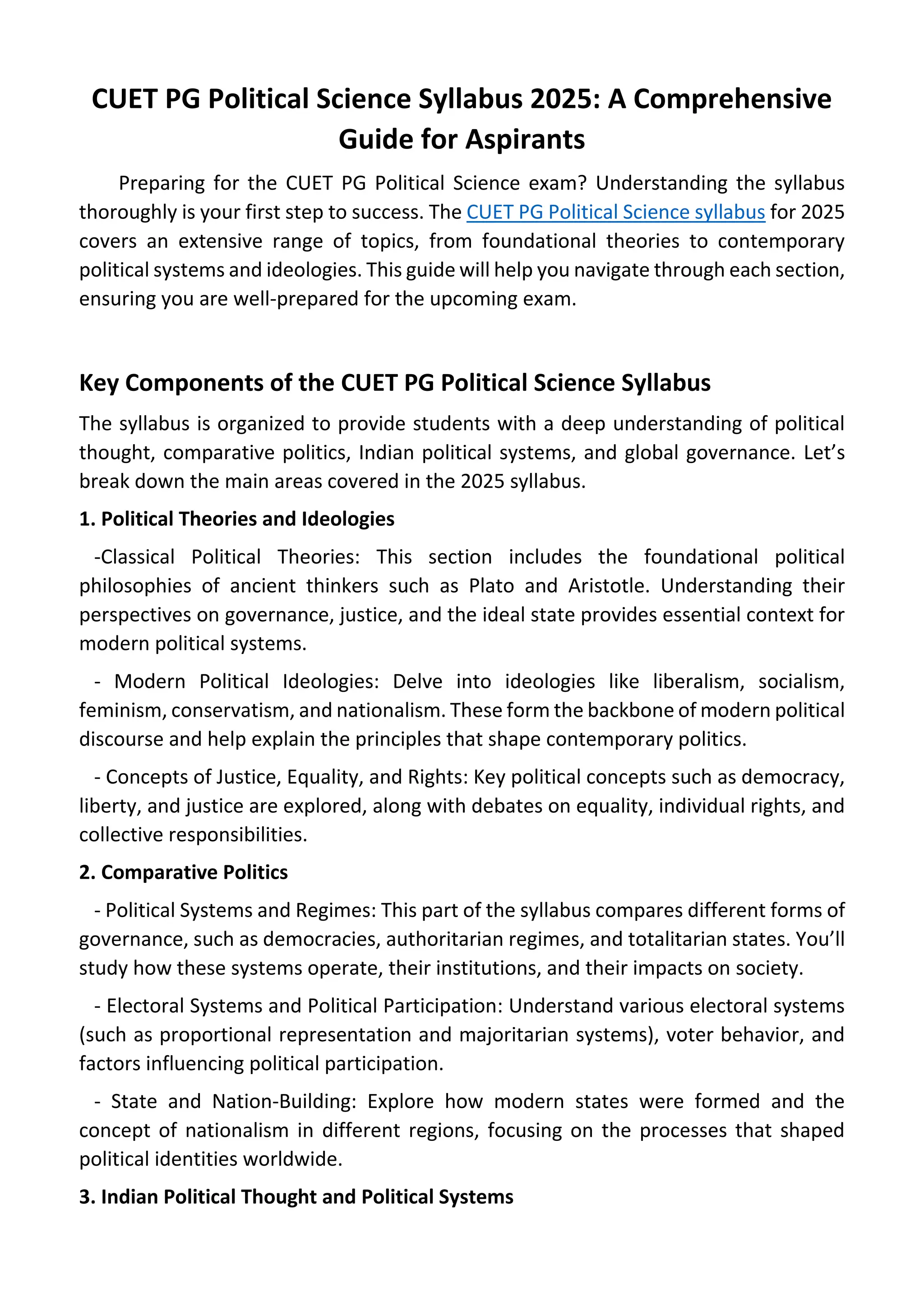 CUET PG Political Science Syllabus 2025: A Comprehensive Guide for ...