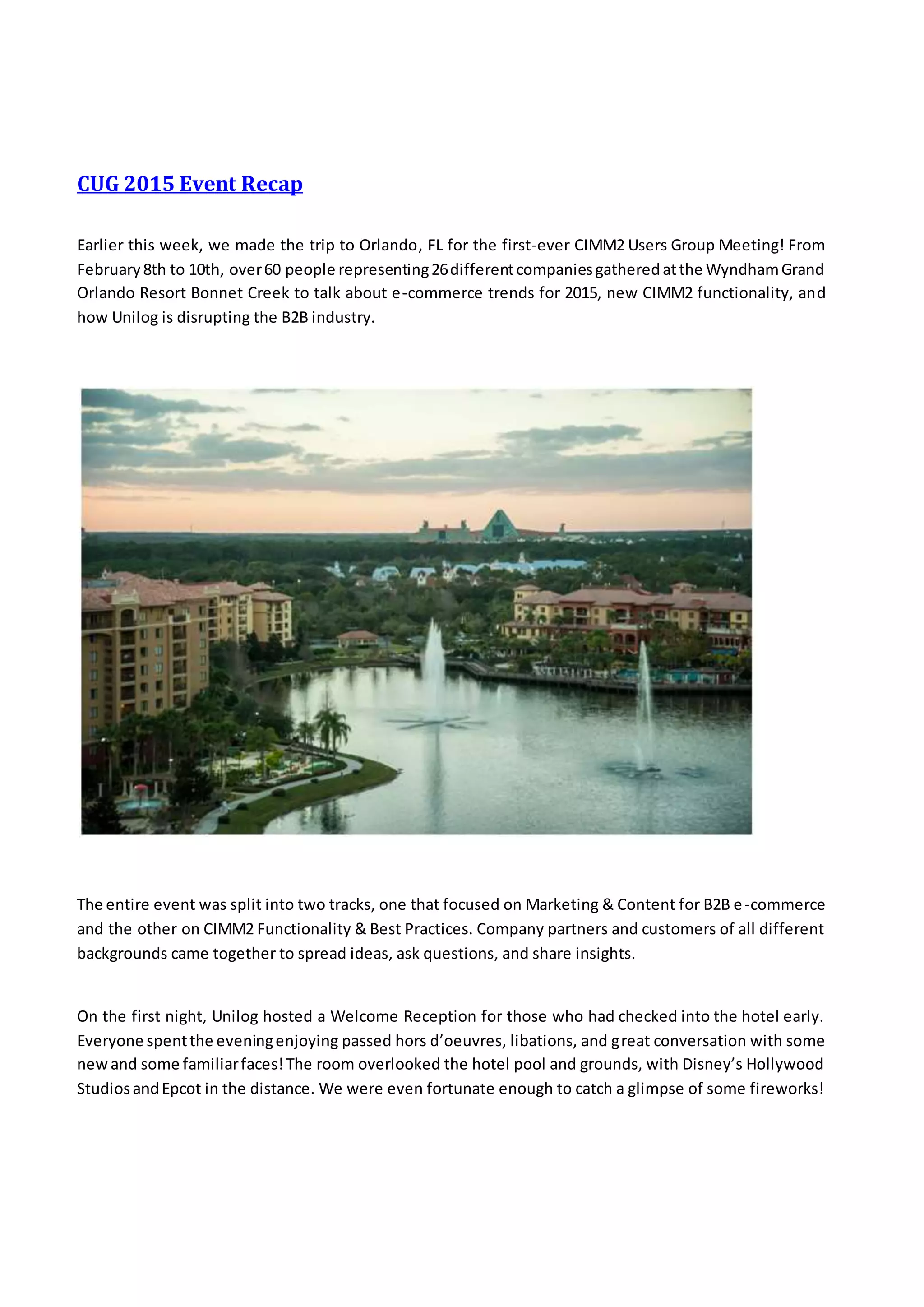 Cug 2015 event recap | DOCX | Events