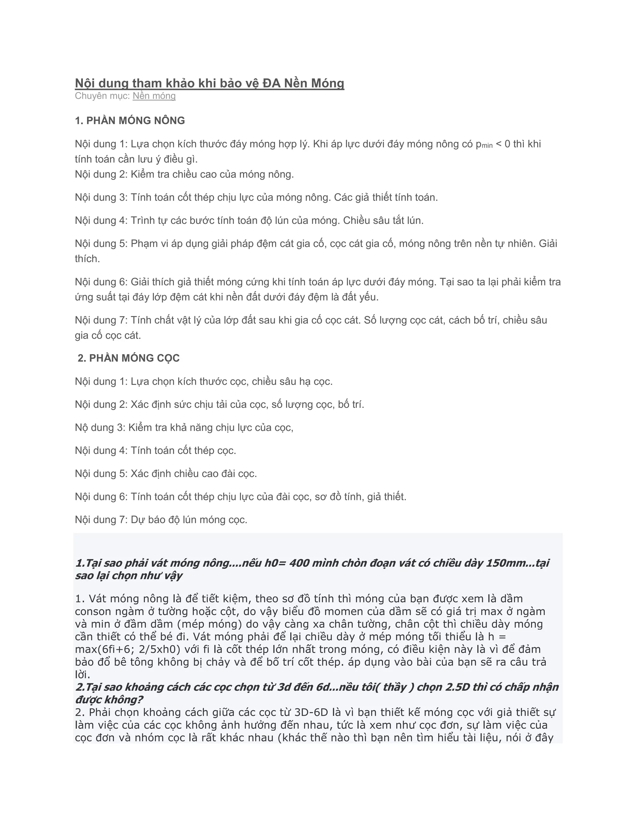 Câu hỏi bảo vê đồ án nền móng | PDF