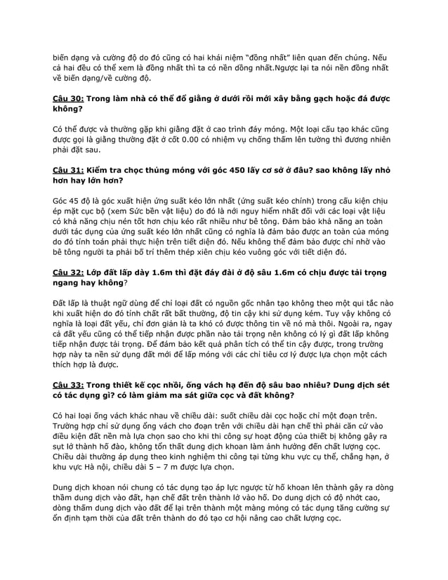 Câu hỏi bảo vê đồ án nền móng | PDF