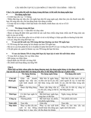 Câu hỏi ôn thi phần tự luận lý thuyết tài chính tiền tệ (vb2) | PDF