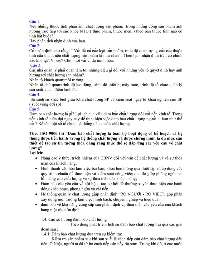 Câu hỏi ôn tập thi quản trị chất lượng | DOC