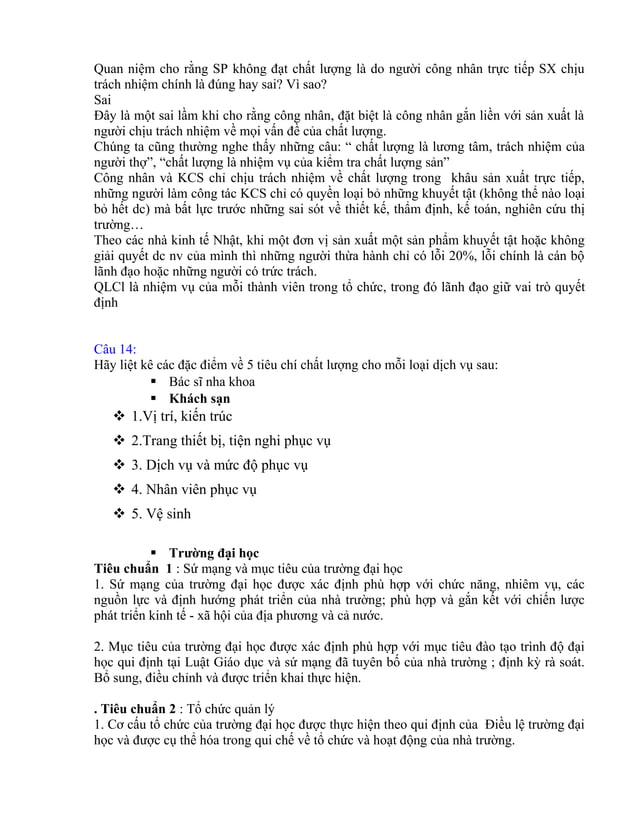 Câu hỏi ôn tập thi quản trị chất lượng | DOC