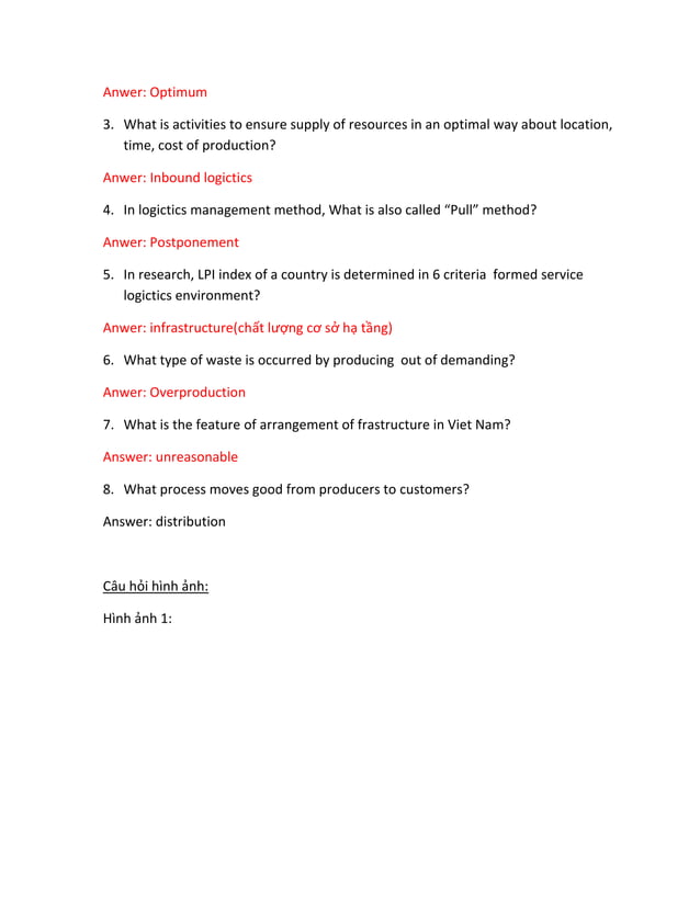 Câu hỏi trắc nghiệm tổng quan về logistics | DOCX
