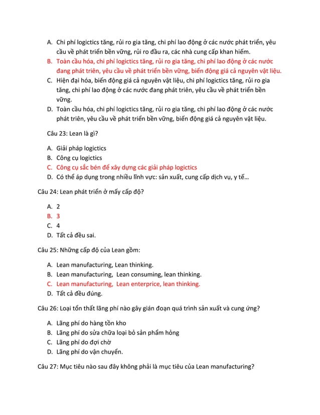 Câu hỏi trắc nghiệm tổng quan về logistics | DOCX