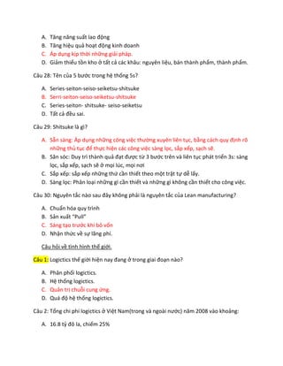 Câu hỏi trắc nghiệm tổng quan về logistics | DOCX