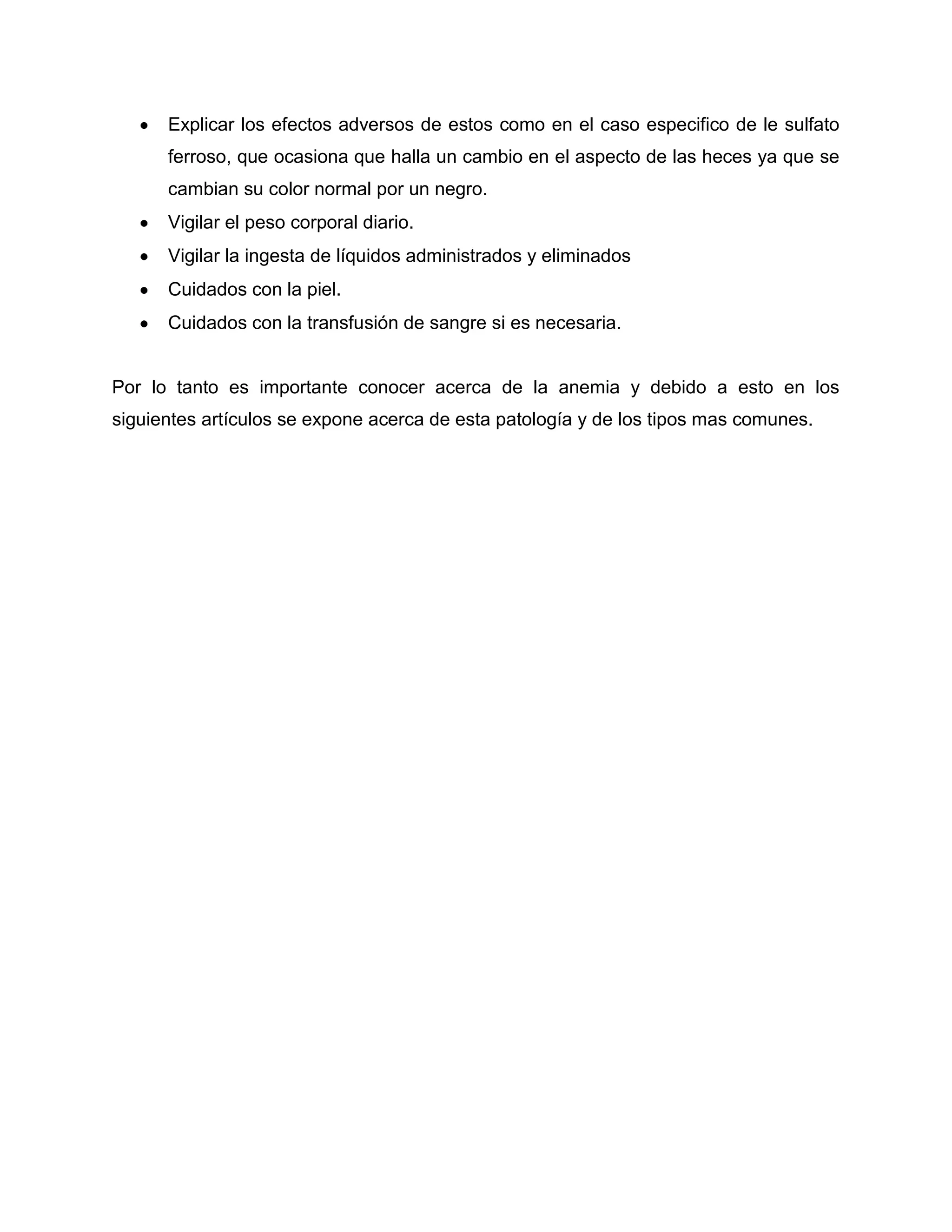 Cuidados de enfermeria con pacientes que presenta anemia | DOCX