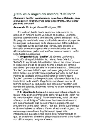 Cuál es el origen del nombre lucifer | PDF